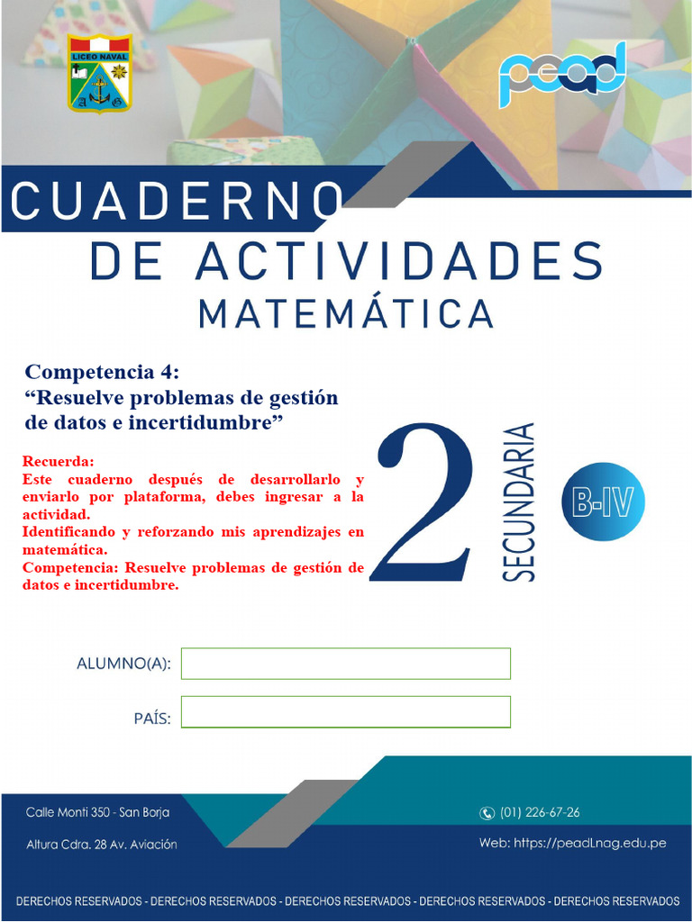 CUAD ACT COMP 4 - 2do SEC IV Bim 2023 | PDF | Probabilidad | Evaluación