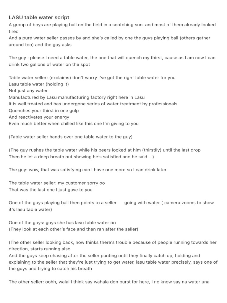 LASU Table Water Script | PDF