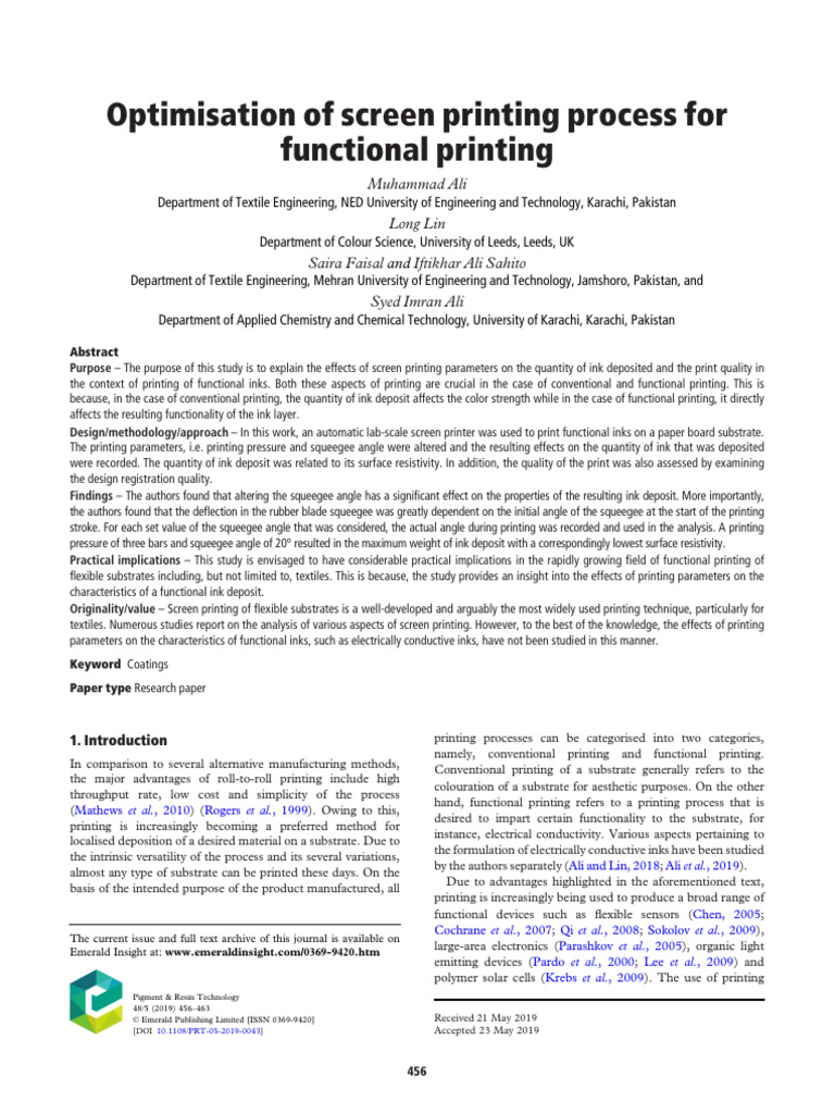 Screen Printing Optimisation Paper Pdf Printing Ink