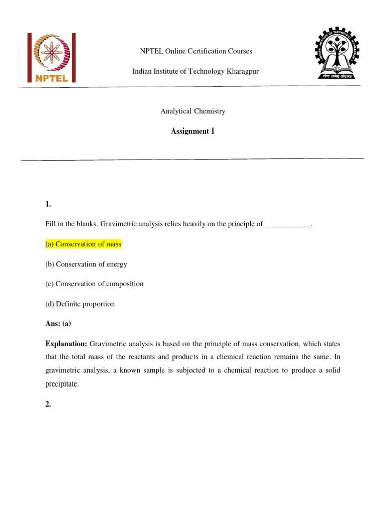Analytical Chemistry'23 Assignment 1 | PDF | Analytical Chemistry ...