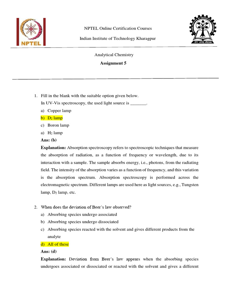 NPTEL'AC'23'Assignment 5 | Download Free PDF | Spectroscopy ...