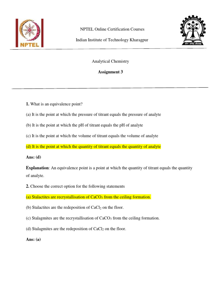 Analytical Chemistry'23 Assignment 3 | PDF | Solubility | Chemistry Analytical Chemistry'23 Assignment 3 | PDF | Solubility | Chemistry