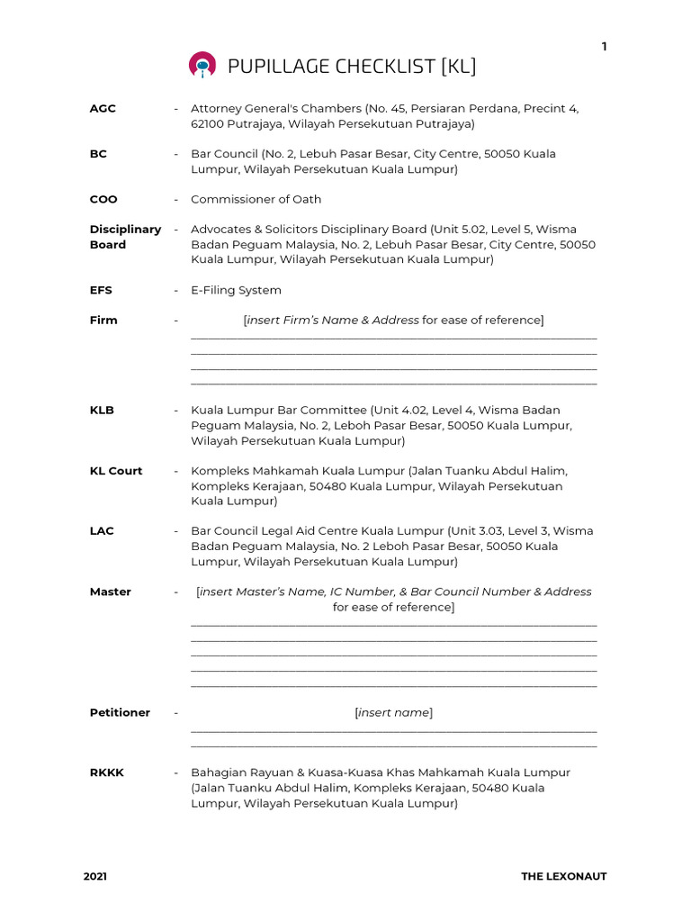 KL Pupillage Checklist 2021 | PDF | Government