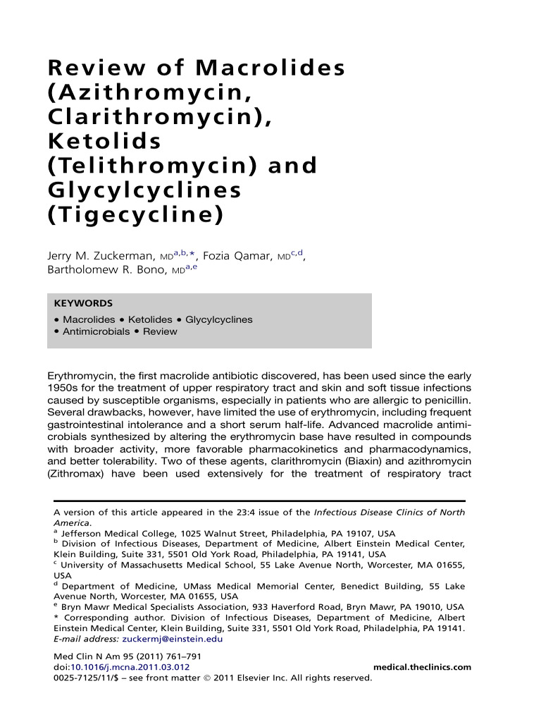 Zuckerman2011 - Macrolides Review | PDF | Ribosomal Rna | Pneumonia