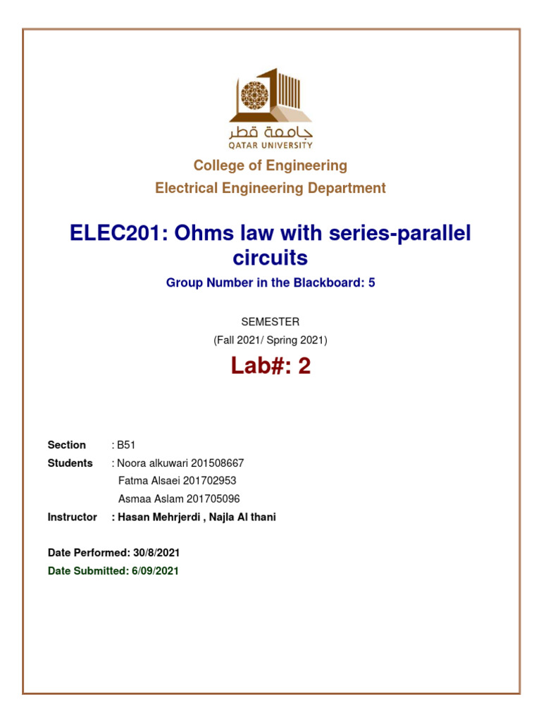Lab 02 EC Ohm Law With Series Parallel Circuits | PDF | Series And ...