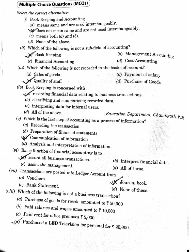 Chapter 1 - MCQ | PDF | Bookkeeping | Accounting