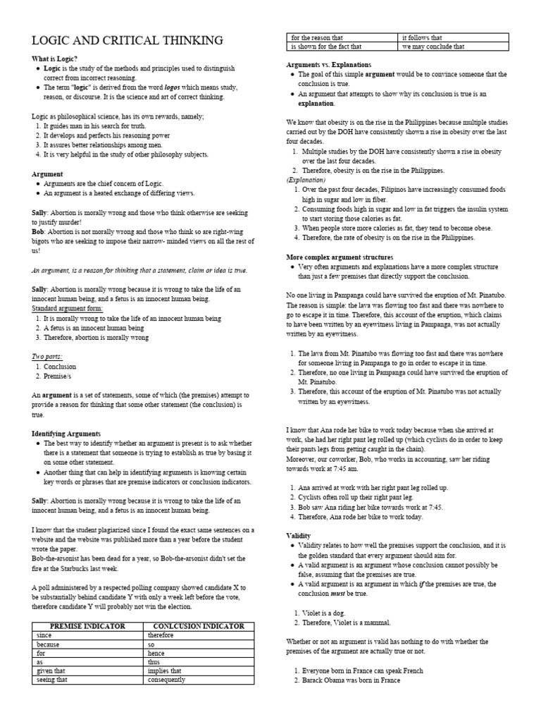 Logic and Critical Thinking | PDF | Argument | Logic
