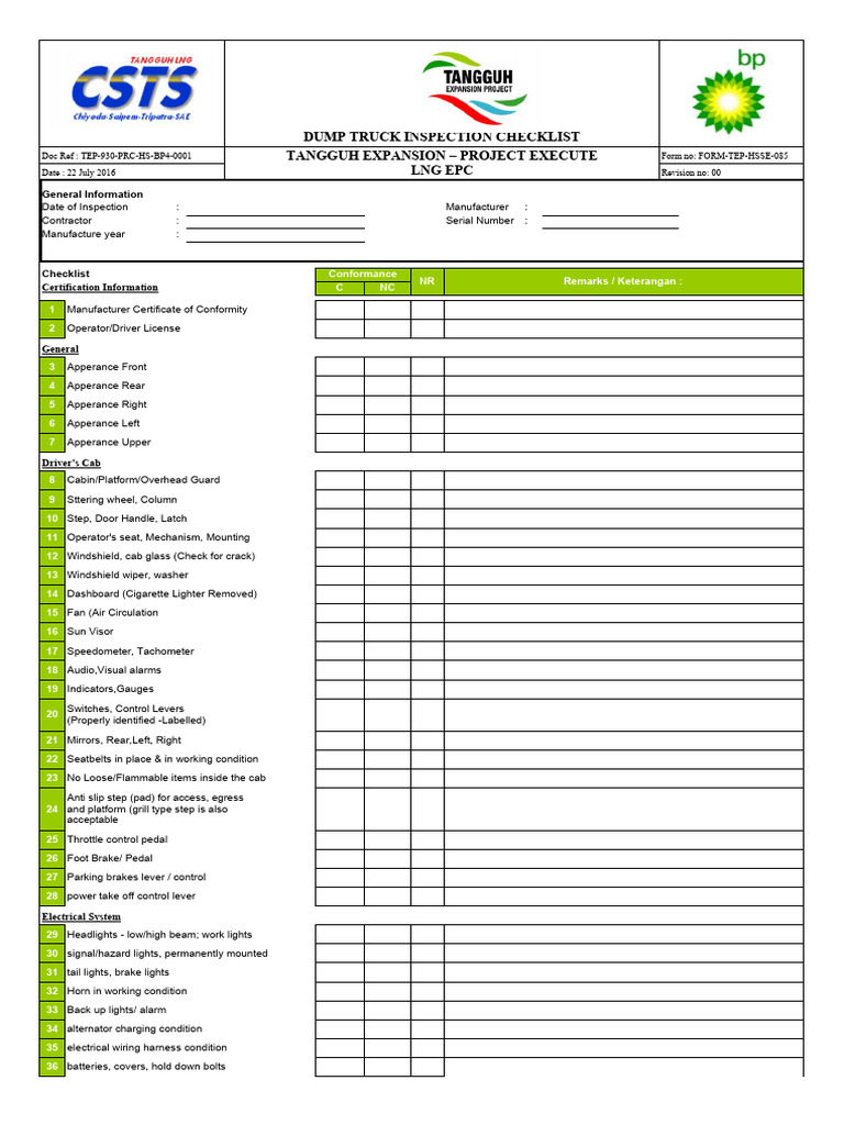 Checklist Dump Truck | PDF | Axle | Truck