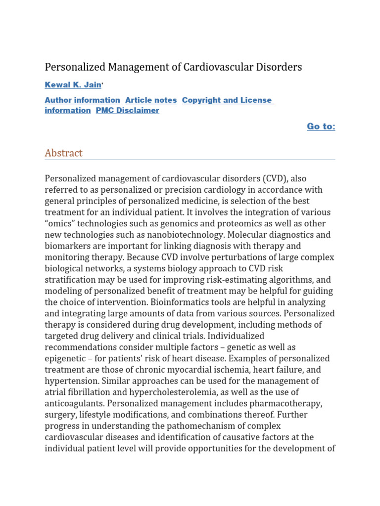 Personalized Management of Cardiovascular Disorders | PDF ...