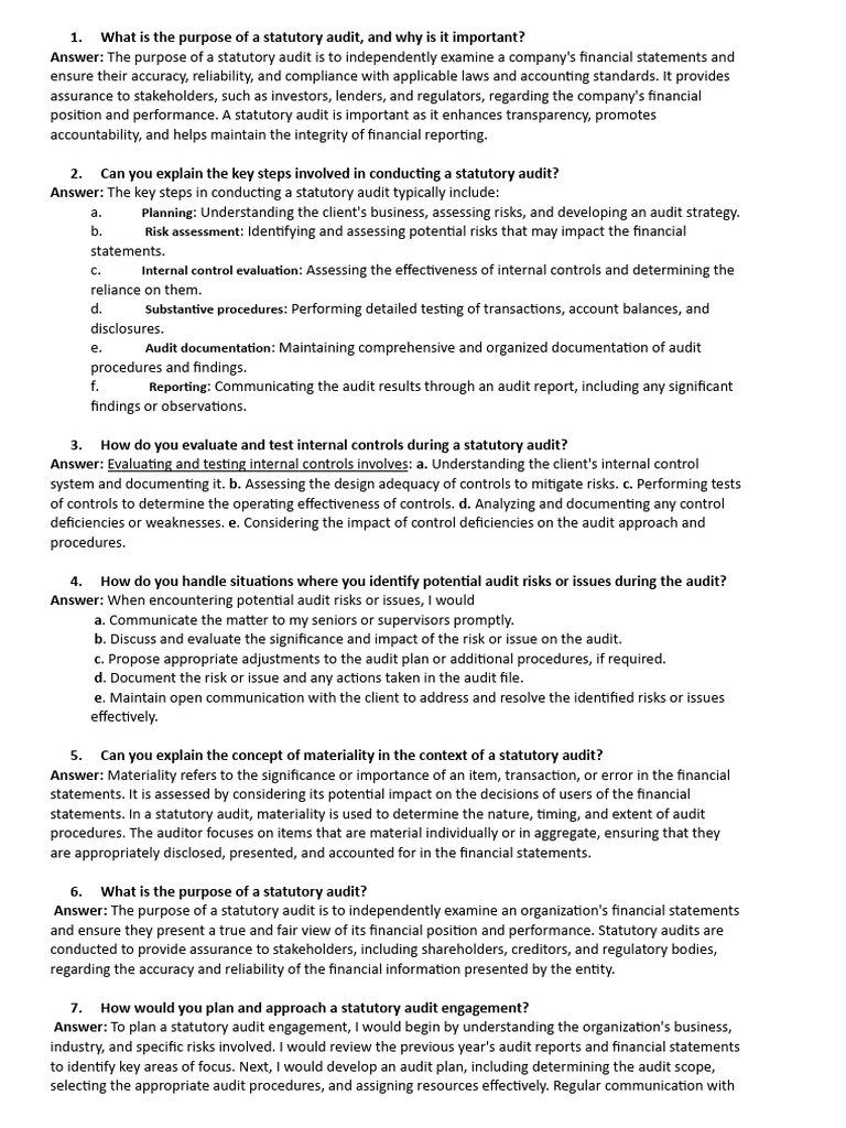 Statutory Audit Question | PDF | Audit | Internal Control