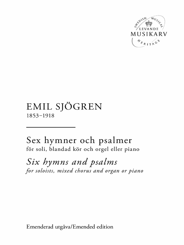 Sjogren Emil Sex Hymner Och Psalmer For Soli Blandad Score Smh Ed Smh M1611 Pdf