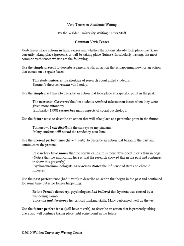 Verb - Tenses in Academic Writing | PDF | Grammatical Tense | Linguistics