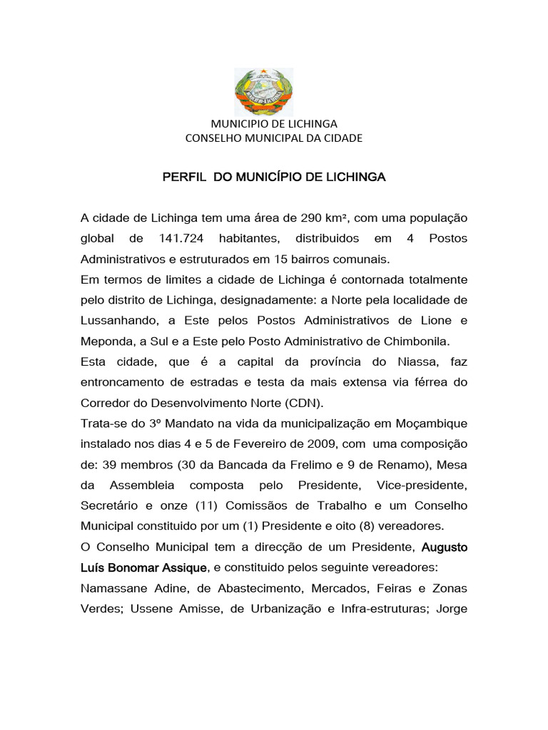 Perfil do Município de Lichinga | PDF | Agricultura | Erosão