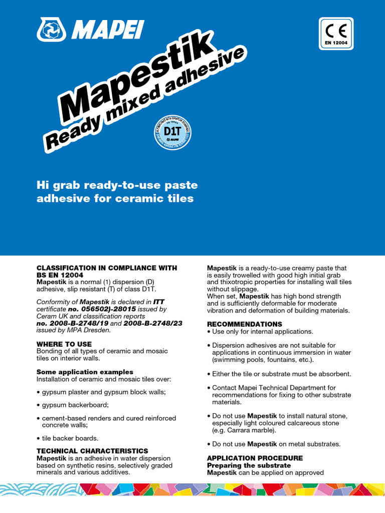 MapeStick Ready Mixed Datasheet | PDF | Adhesive | Tile