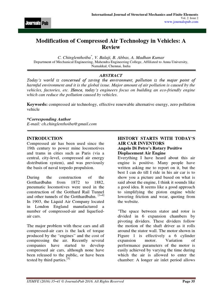 Modification of Compressed Air Technology in Vehicles: A Review | PDF | Engines | Hybrid Vehicle