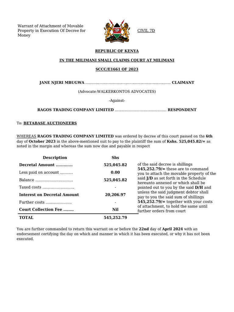 SCCC - E1661 - 2023-Warrants of Attachment | PDF | Justice | Crime ...