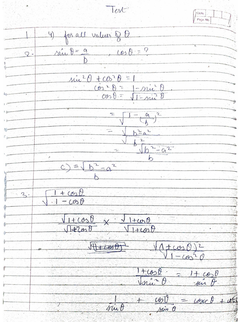 Trigonometry Test | PDF