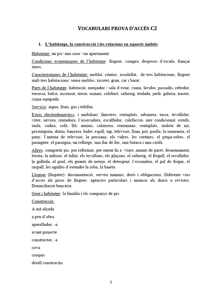 Vocabulari Prova D'accés c2 | PDF