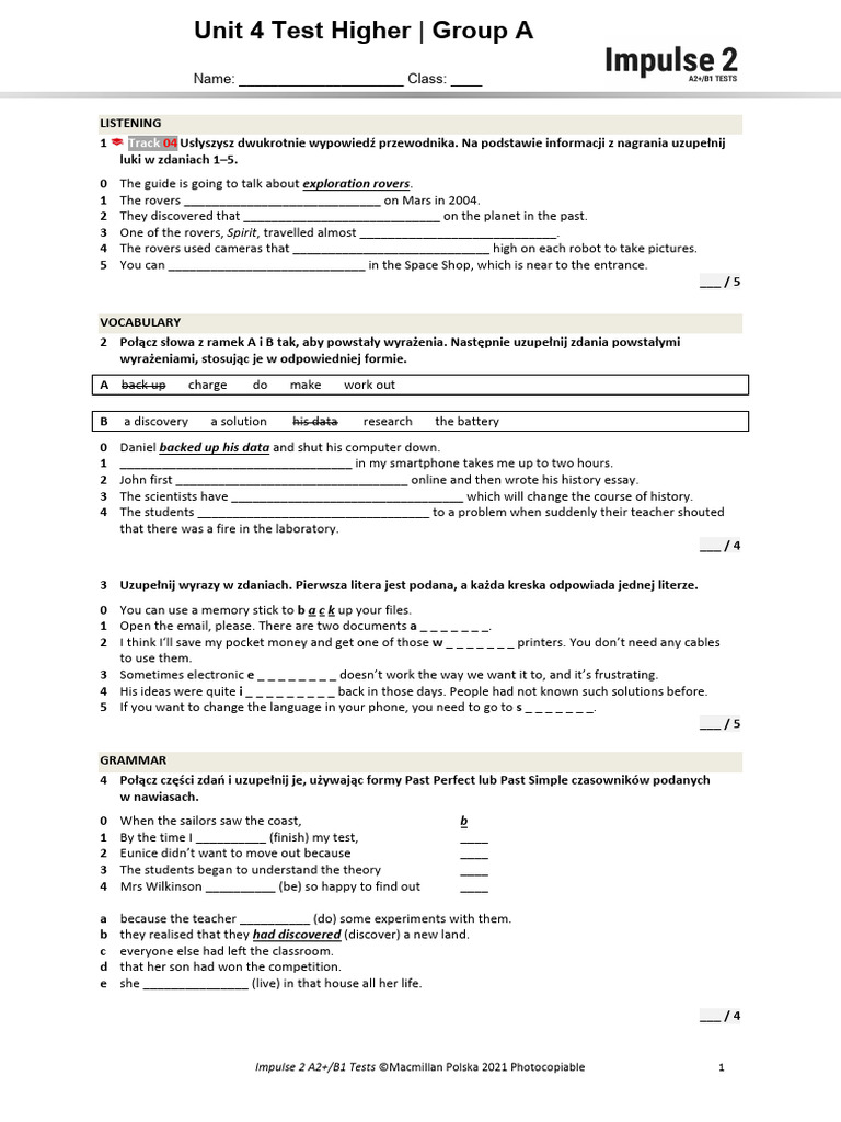 Unit 4 Test Higher A | PDF | Rover (Space Exploration) | Ballet Dancer