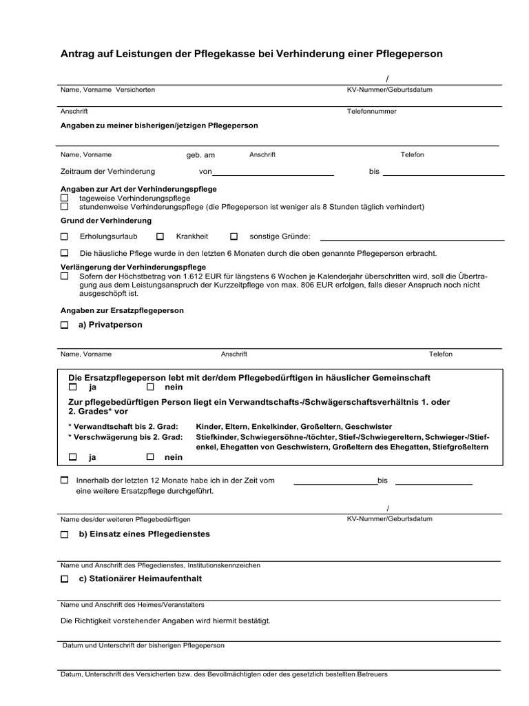 Antrag Auf Verhinderungspflege | PDF