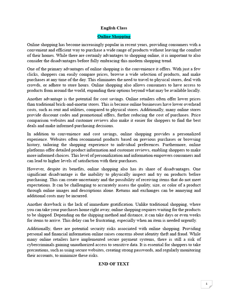 Eng - Class 1 | PDF | Online Shopping | Retail