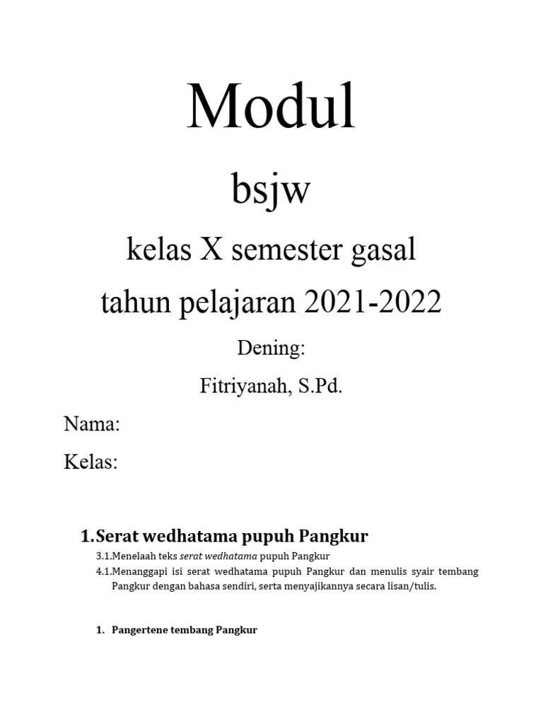 Modul B.Jawa Klas X (SMT, Gasal) | PDF