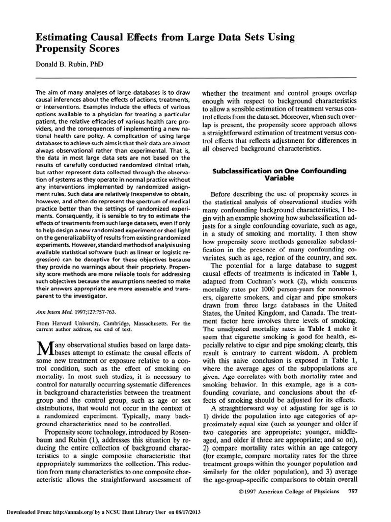 Estimating Causal Effects From Large Data Sets Using Propensity Scores | PDF | Dependent And ...