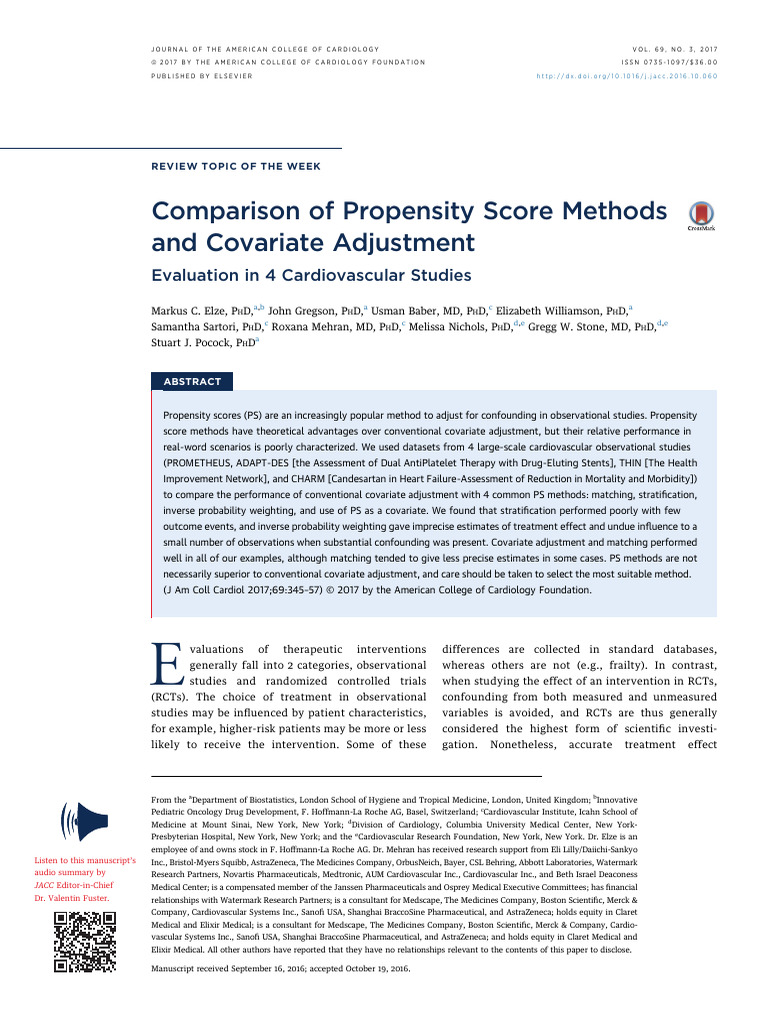 Comparison Of Propensity Score Methods And Covariate Adjustment Pdf