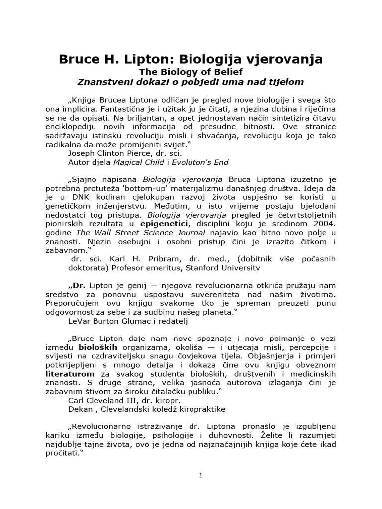 Lipton Biologija Vjerovanja | PDF