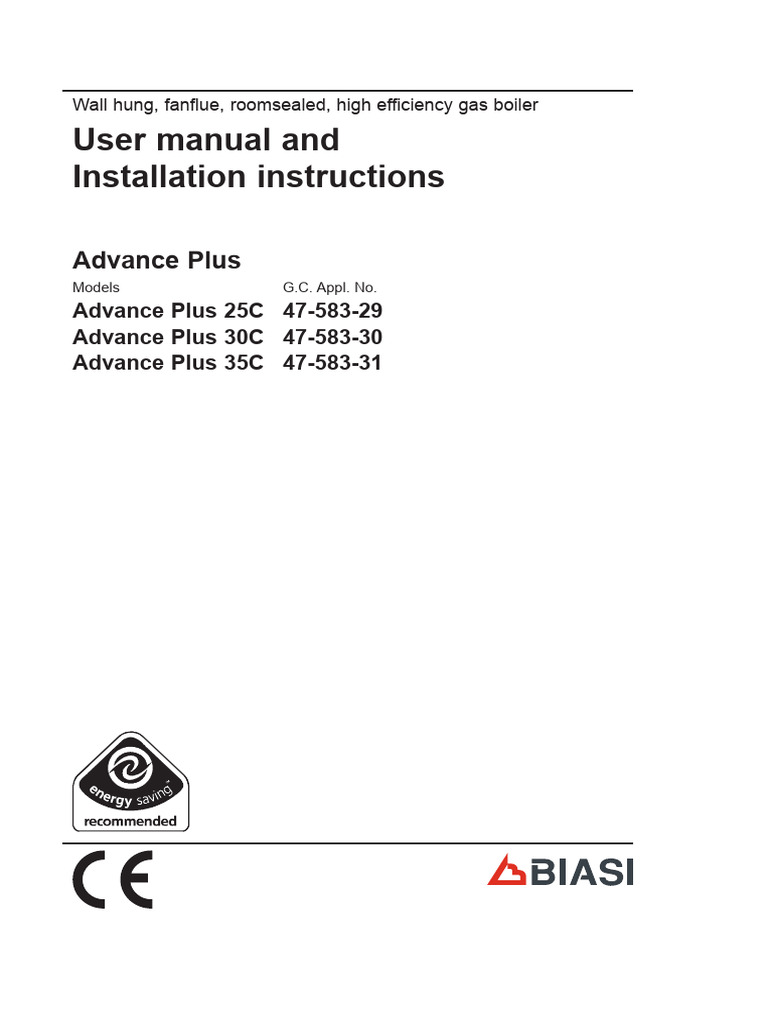 Biasi Advance Plus 25C User Manual | PDF | Water Heating | Boiler