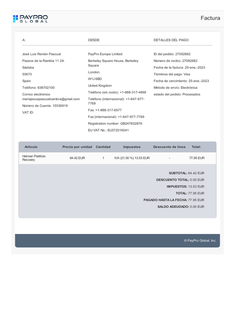 PayPro Global Invoice 27092682 (2023-Jan-25) | PDF