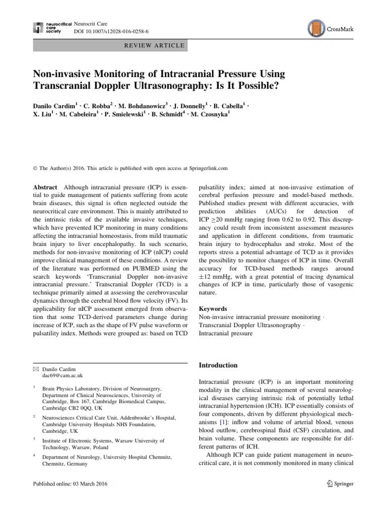 Non-Invasive Monitoring of Intracranial Pressure Using Transcranial ...