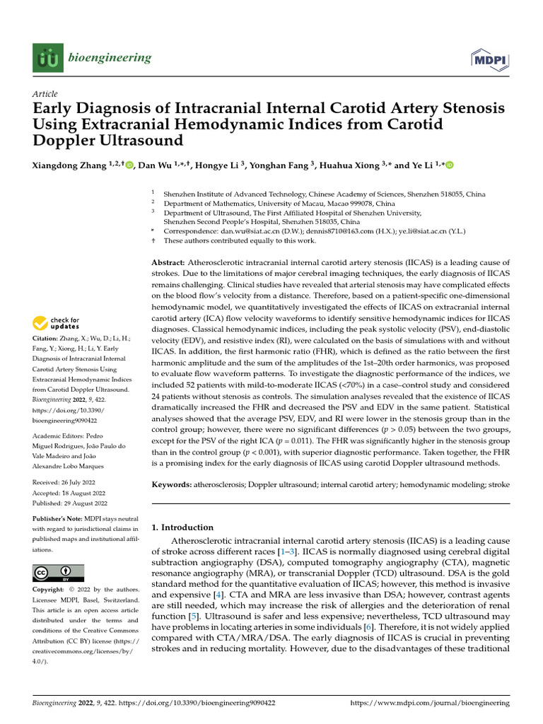 Early Diagnosis of Intracranial Internal Carotid Artery Stenosis Using ...