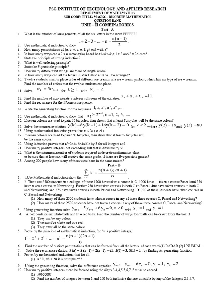 DM Q Bank Ii Combinatorics | PDF | Recurrence Relation | Numbers