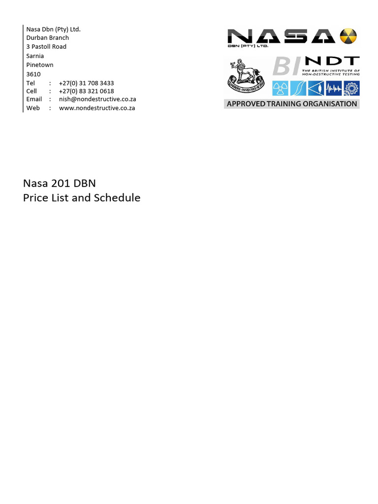 NASA 201 DBN Price List and Schedule Rev 28 | PDF | Nondestructive ...