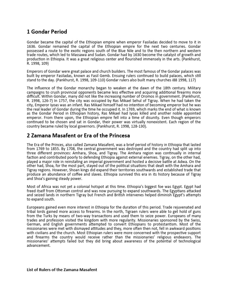 History of Gondar and Zamana Masafent | PDF | History