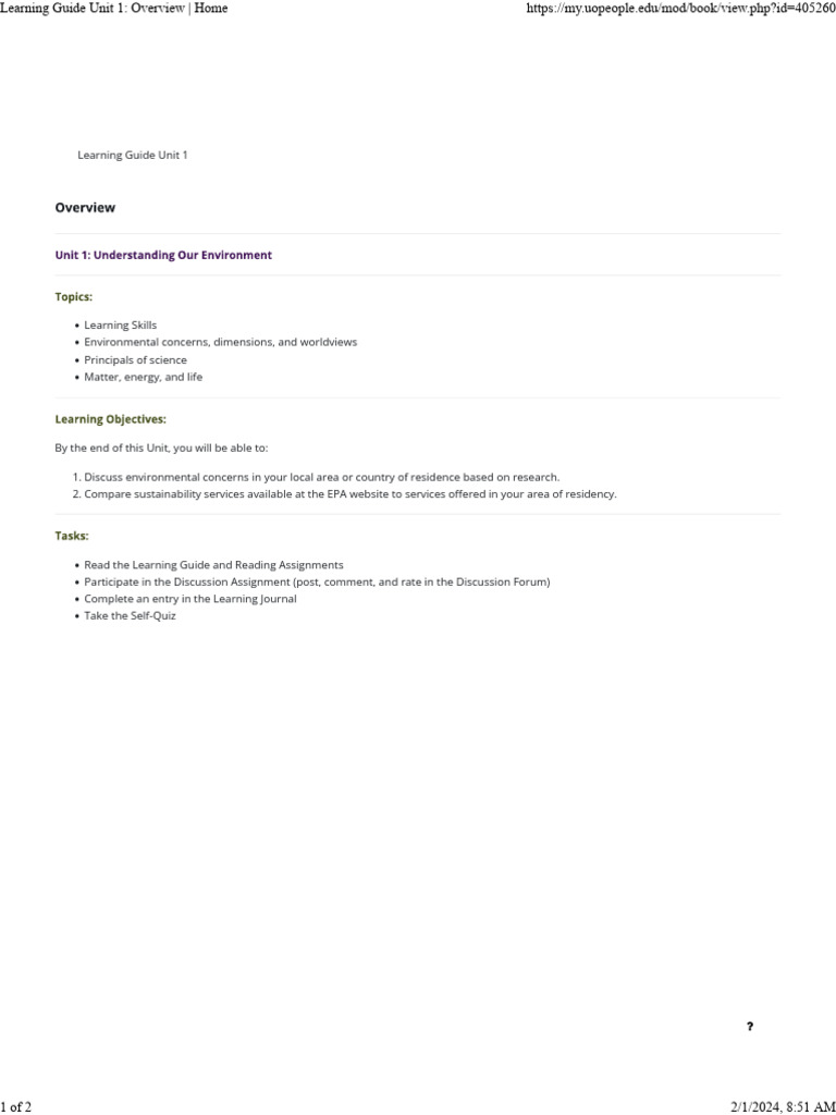 ENVS 1301-01 Learning Guide Unit 1 Overview Home | PDF | Career & Growth | Science & Mathematics