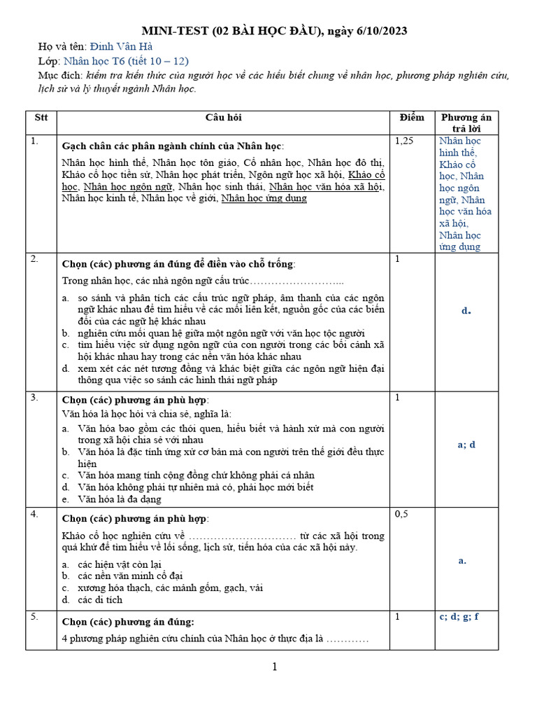 Mini Test Chuan | PDF