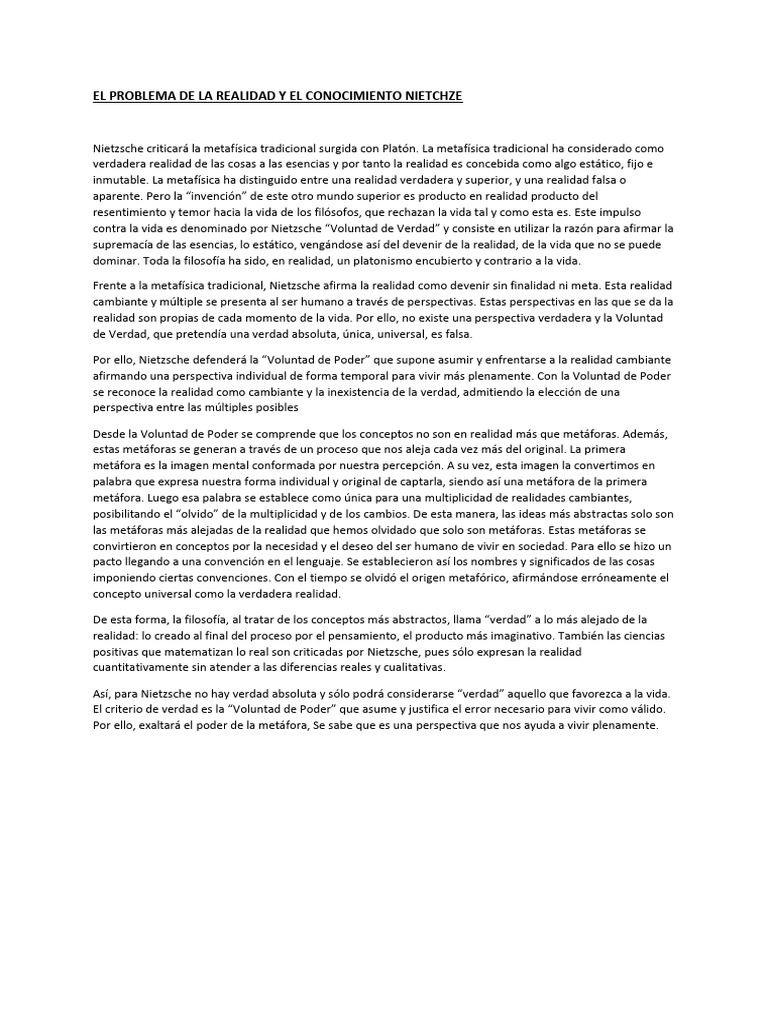 NIETCZHE | PDF | Verdad | Realidad