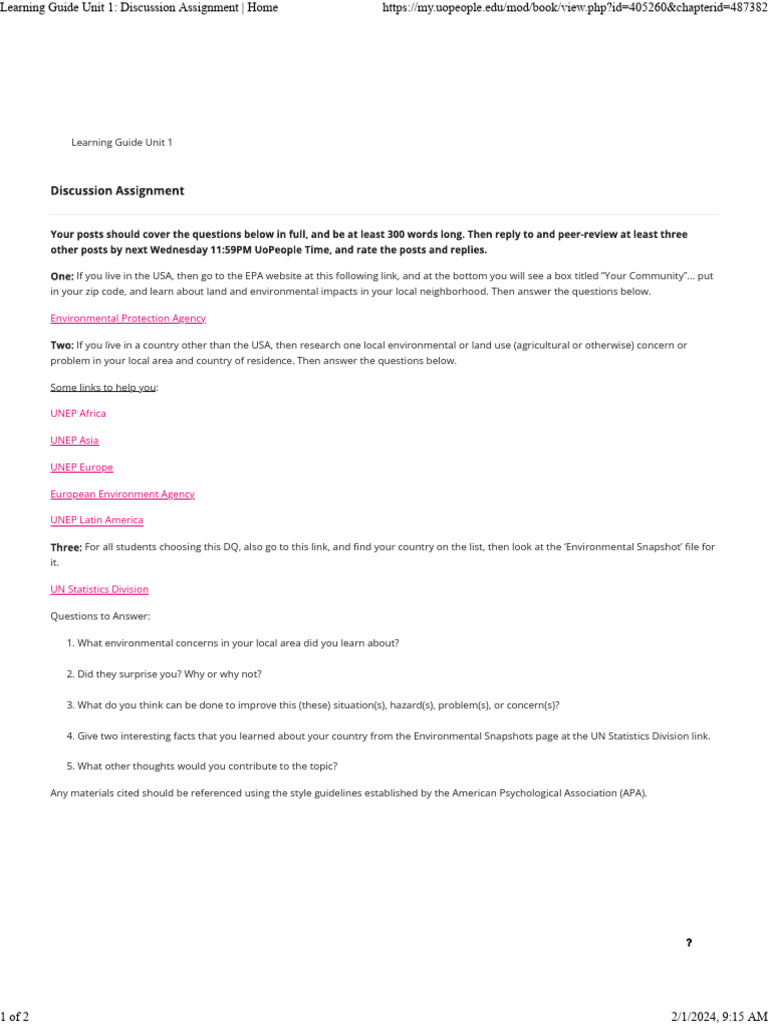 ENVS 1301 Learning Guide Unit 1 Discussion Assignment Home | PDF | United Nations Environment ...