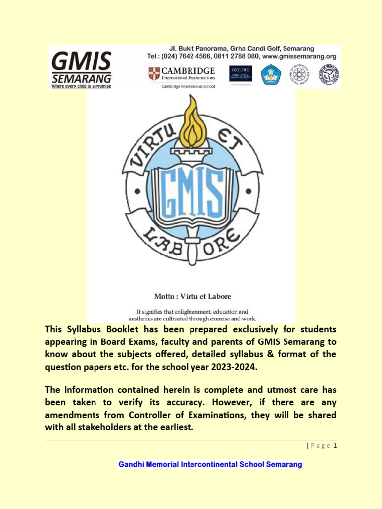 GMIS Semarang Exam Syllabus 2023-24 | PDF | Atoms | Chemical Reactions