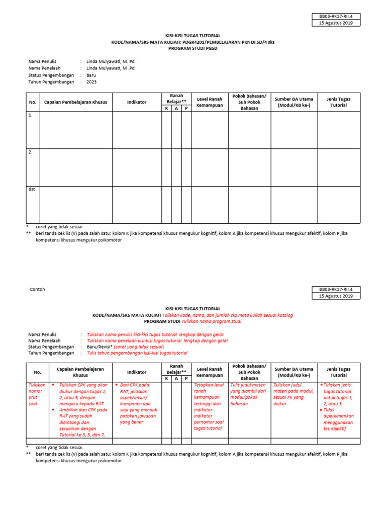 Kisi-Kisi Tugas Tutorial | PDF