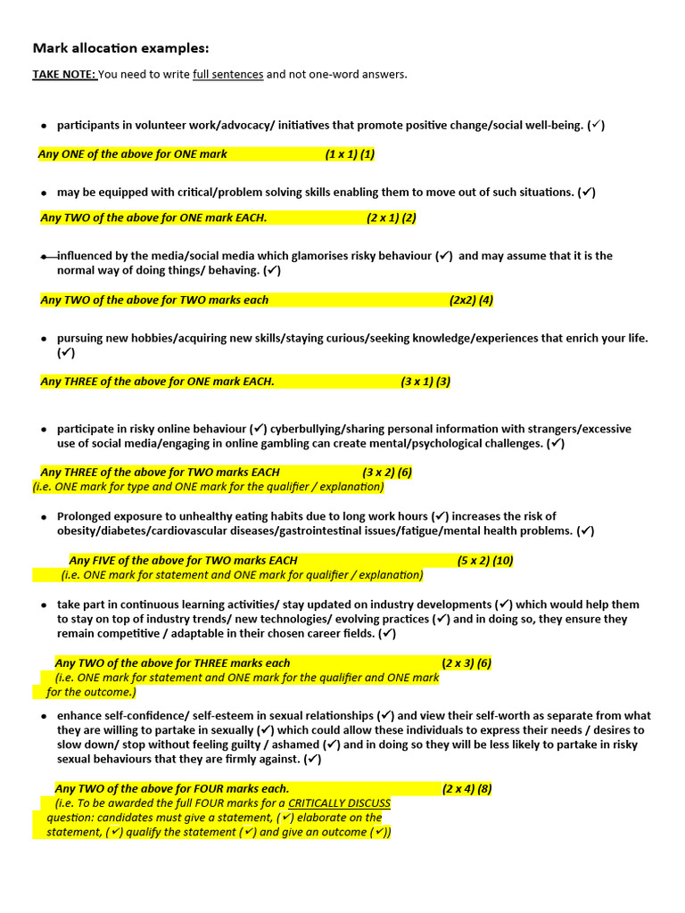 Mark Allocation | PDF