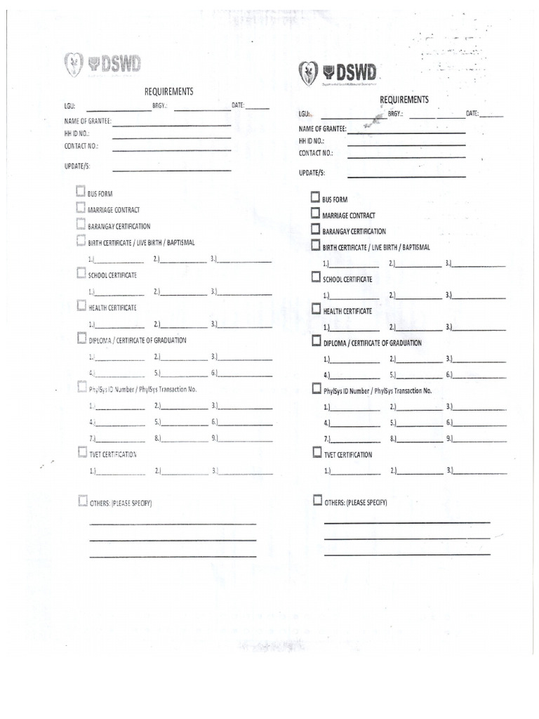 DSWD New Requirements Front | PDF
