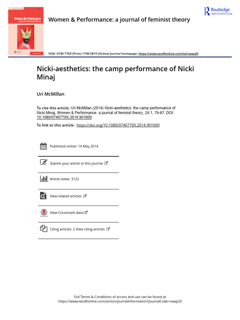 Uri McMillan. Nicki Aesthetics The Camp Performance of Nicki Minaj | PDF | Homosexuality