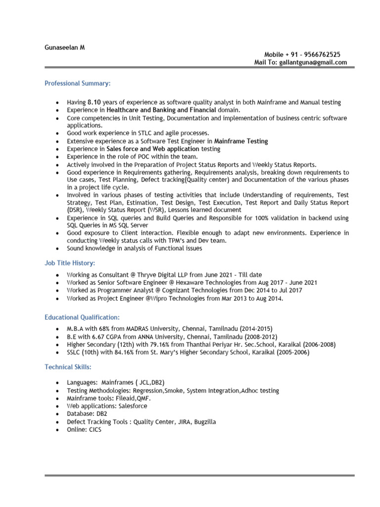 Gunaseelan Mainframe Testing | PDF | Software Testing | Unit Testing