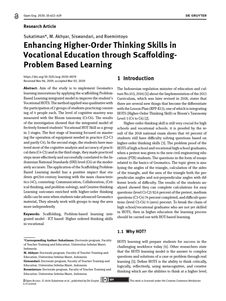 Enhancing Higher-Order Thinking Skills in | PDF | Educational Technology | Learning