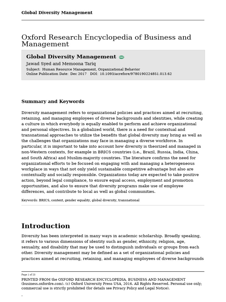 Diversity Paper | PDF | Diversity (Business) | Multiculturalism