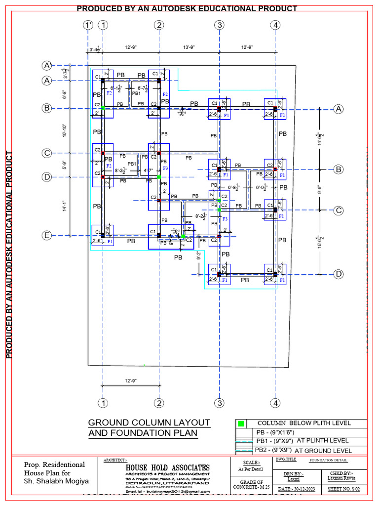 Ground Column Layout and Foundation Plan: PB PB | PDF | Autodesk