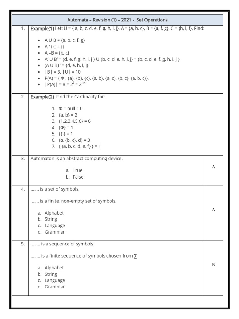 Automata Revision (1) P1 2021 | PDF | Mathematical Logic | Mathematics